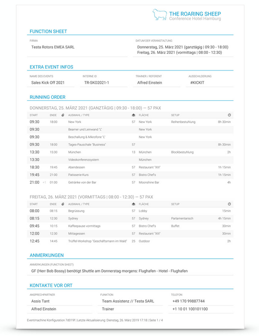Automatisierte Event Function Sheet Vorlagen - EVENTMACHINE